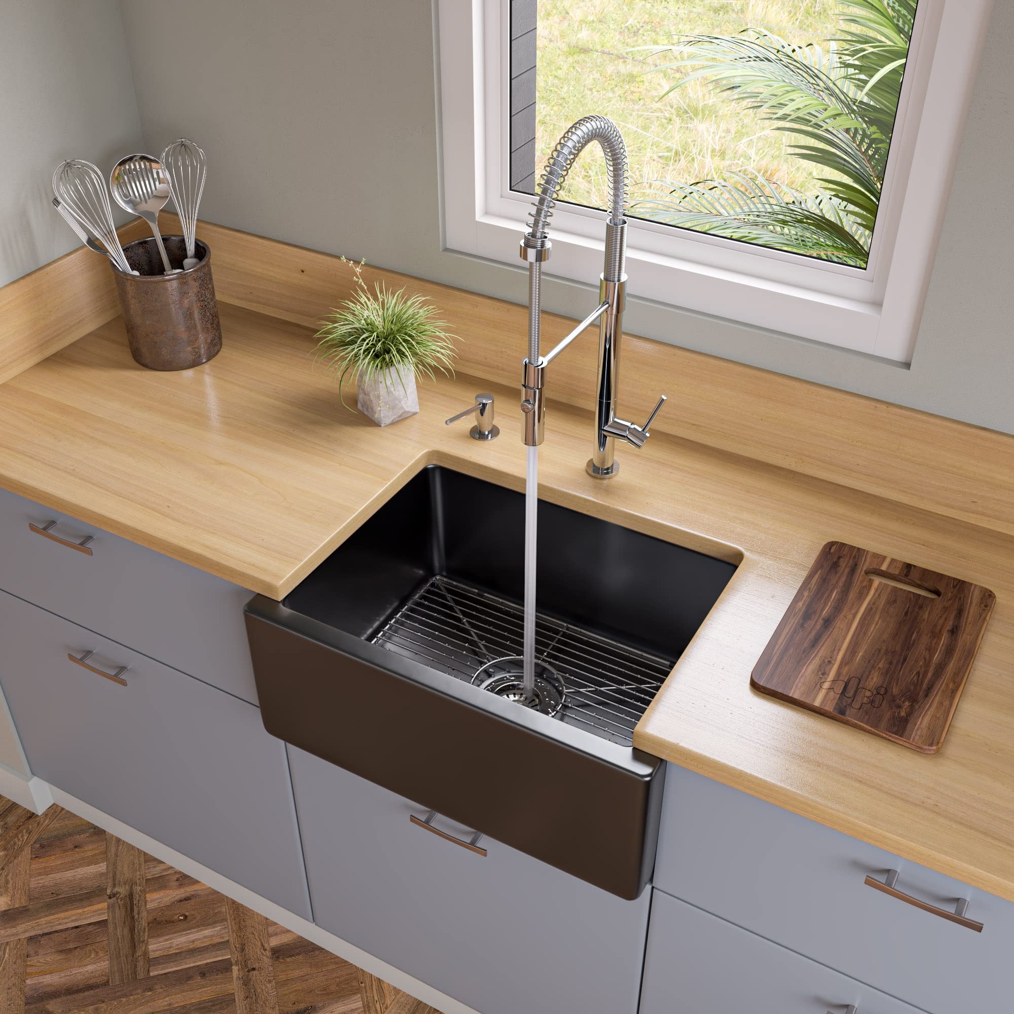 ALFI brand AB2418HS-BG Kitchen Sink, Black Gloss