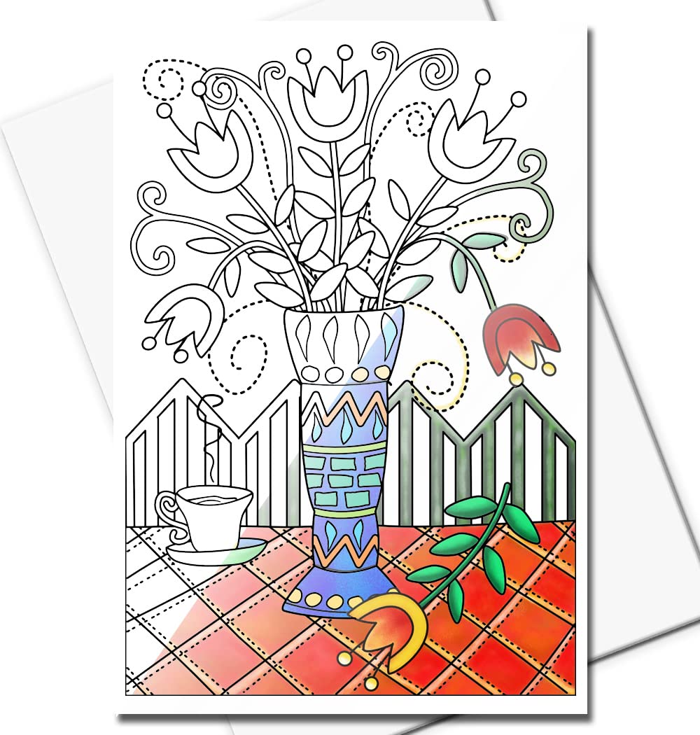 Art Eclect Adult Coloring Greeting Cards for Birthdays, Thank You Note Cards and Sympathy Cards (10 Cards With 10 Different Unique Designs and 10 White Envelopes, Set Garden/White)
