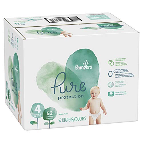 Diapers Size 4, 52 Count - Pampers Pure Protection Disposable Baby Diapers, Hypoallergenic and Unscented Protection, Super Pack (Old Version)