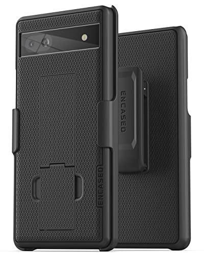 Encased DuraClip Designed for Pixel 6a Belt Clip Case (Slim-fit) Phone Holster Case with Kickstand, Black (Google Pixel 6a)