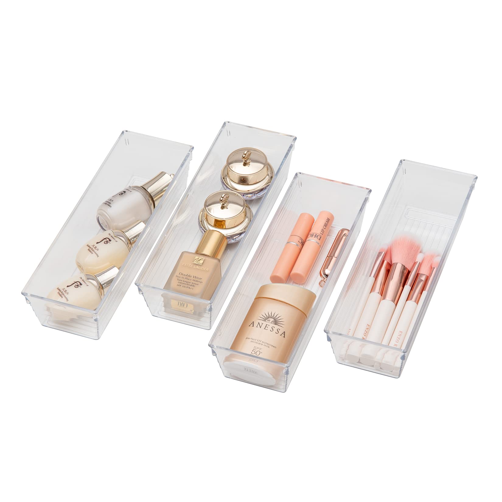 Backerysupply Clear Plastic Drawer Organizer Tray for Vanity Cabinet (9"×3"×2",Set of 8),Storage Tray for Makeup, Kitchen Utensils, Jewelries, and Gadgets