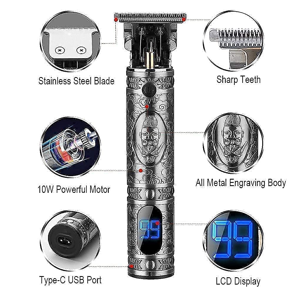 Professional Haircut Clippers and Trimmers Set, Suttik Cordless Ornate Hair Clippers for Men, Barber Clippers for Hair Cutting Kit with T-Blade Beard Trimmer Set, Knight, LED Display