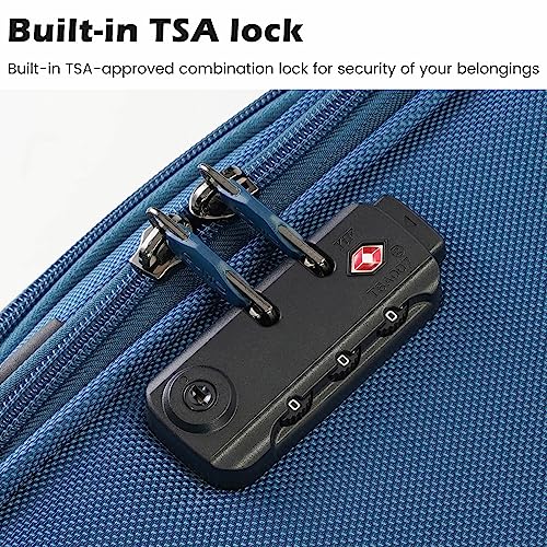 Coolife Luggage 4 Piece Set Suitcase TSA Lock Spinner Softshell lightweight(black+blue)