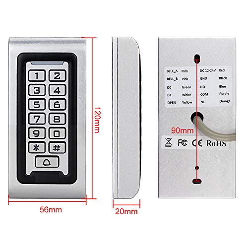 HFeng Standalone IP68 Waterproof RFID Access Control Keypad Metal Card Reader + 10pcs 125KHz Proximity Keychains WG26 2000 Users for Home/Office