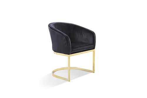 Iconic Home Siena Accent Club Chair Shell Design Velvet Upholstered Half-Moon Gold Plated Solid Metal U-Shaped Base Modern Contemporary Black, 25.6D x 23.2W x 31.7H in