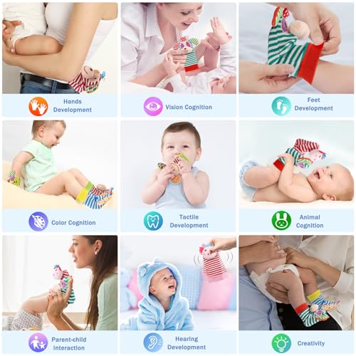 BLOOBLOOMAX Baby Infant Rattle Socks Toys, Sock rattles for Babies 0-24 Months Baby Animal Foot Finder Learning Toy (Cotton B)