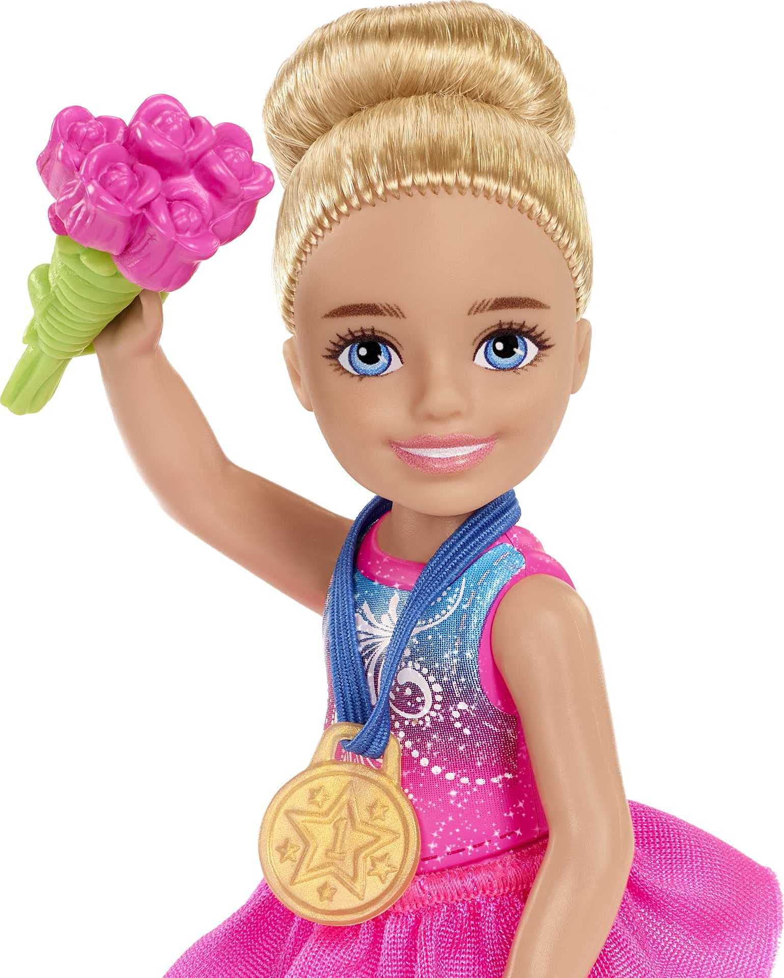 Barbie Chelsea Can Be Doll & Playset, Blonde Ice Skater Small Doll with Removable Outfit & 6 Career Accessories