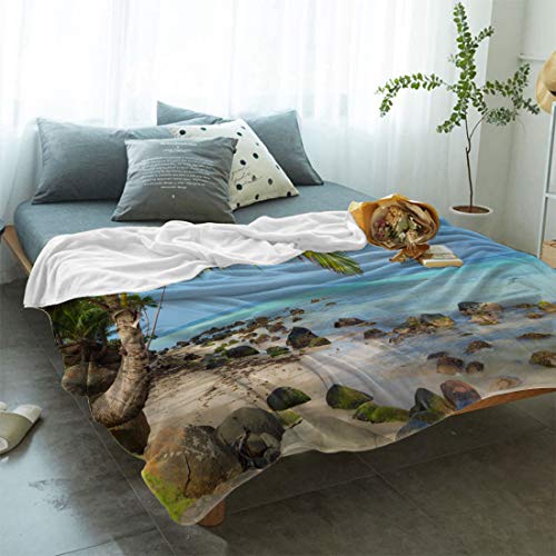 ANNAMALL Throw Blanket,50x60 Inch Palm Tree Beach Sea Cloud Blue Sky Island Reef Stone Microfiber Throw Blankets Warm Cozy Lightweight Blanket for Sofa,Bed,Camping,Picnic