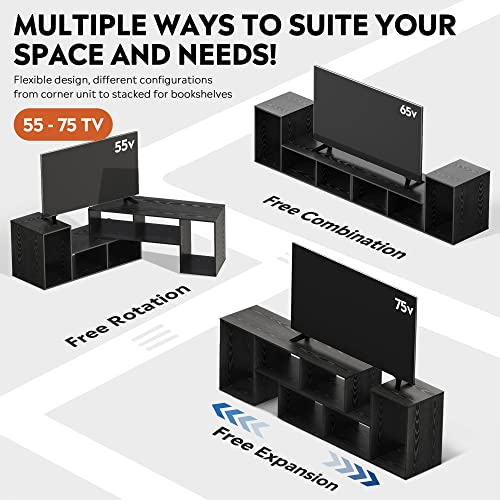 DEVAISE Flat Screen TV Stand for 65 75 inch TV, Modern Entertainment Center with Storage Shelves, Media Console Bookshelf for Living Room, Black…