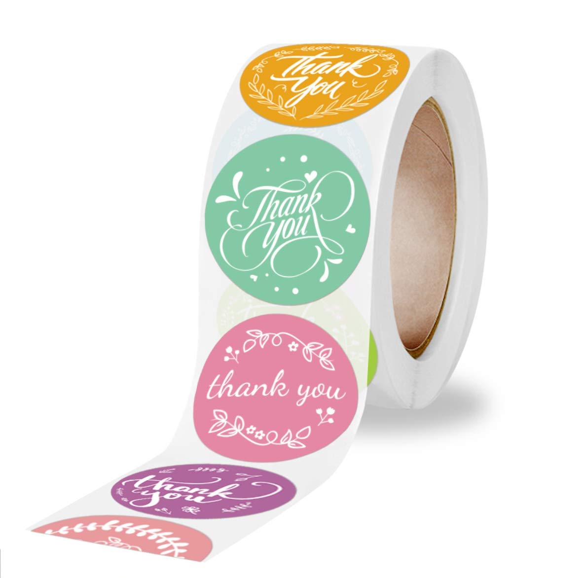 PMCDS2G Thank You Stickers Roll 1" Flower Wreath 9 Beautiful Styles 500 Units in One Roll for Gift Décor Sealing