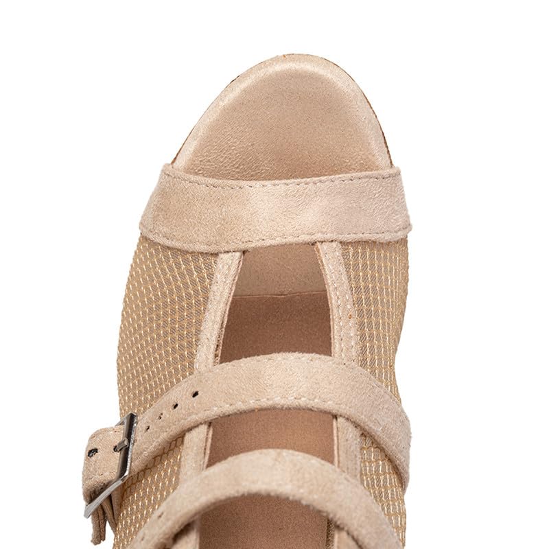 AOQUNFS Women Ballroom Dance Shoes Peep Toe Latin Salsa Preformance Practice Party Dance Boots,Y006,Beige-6.5, US 6