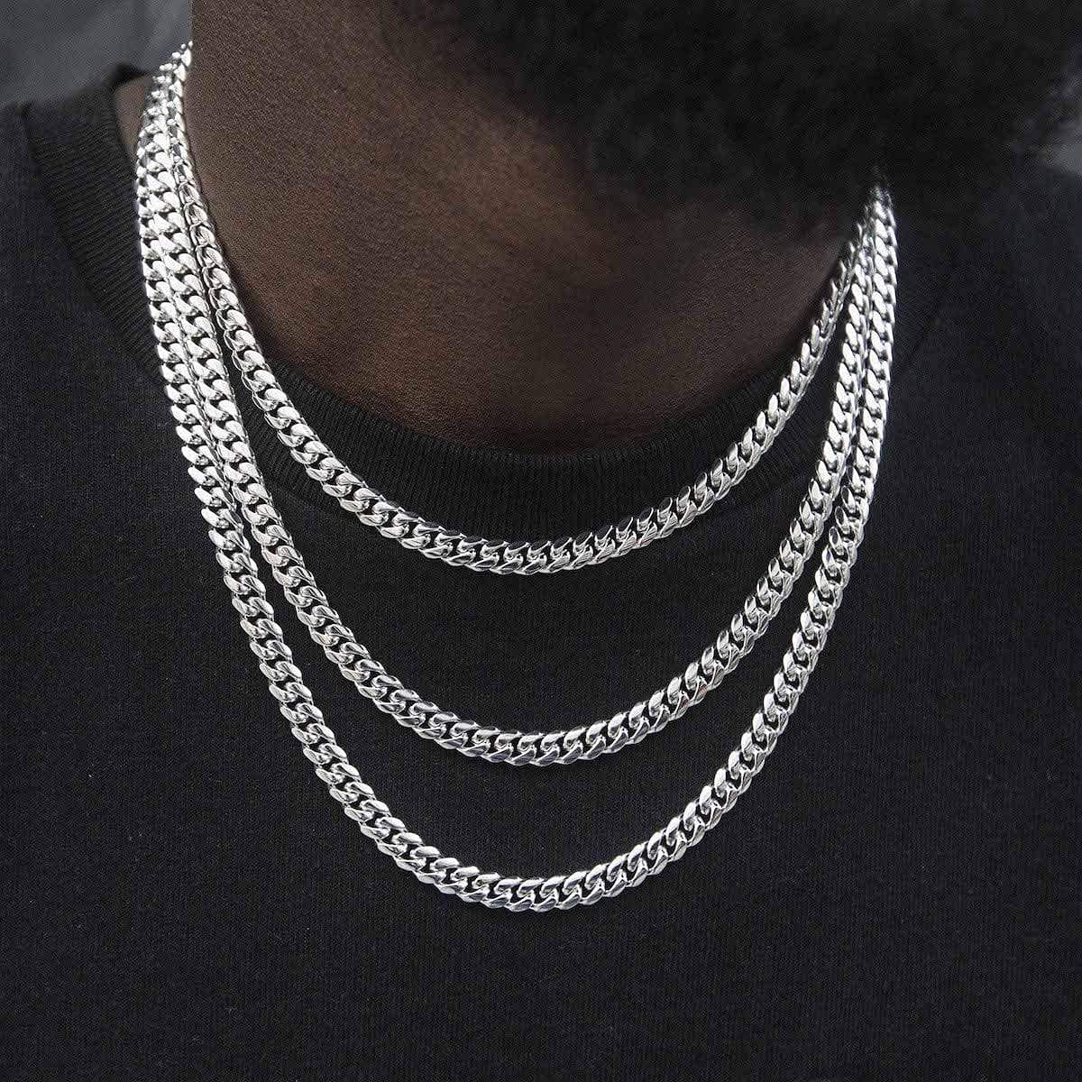 6MM Miami Cuban Chain Rope Necklace 16" 18" 20" - White Gold (20)