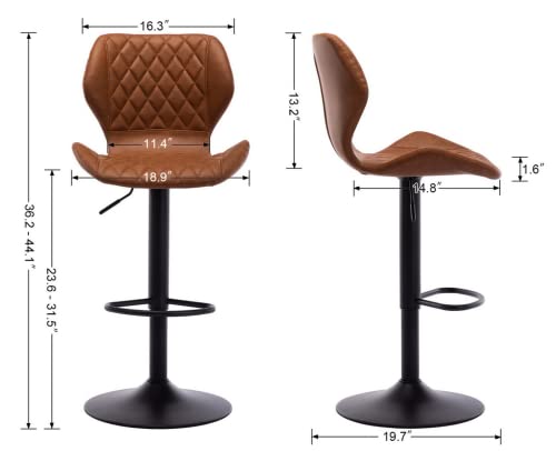 EALSON Swivel Bar Stools Set of 2 Modern Counter Height Barstools PU Leather Bar Chairs with Back Adjustable Kitchen Island Stools for Home Bar/ Dining Room, Brown