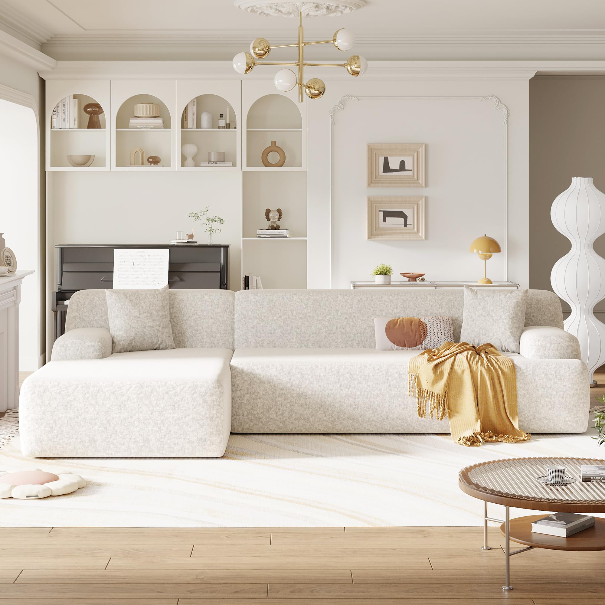Merax L-Shaped Large Sofa Couch, 2 Piece Free Combination, Modern Modular Sectional Corner Sofa with 2 Pillows and High-Density Foam for Living Room, Bedroom, Salon, Beige