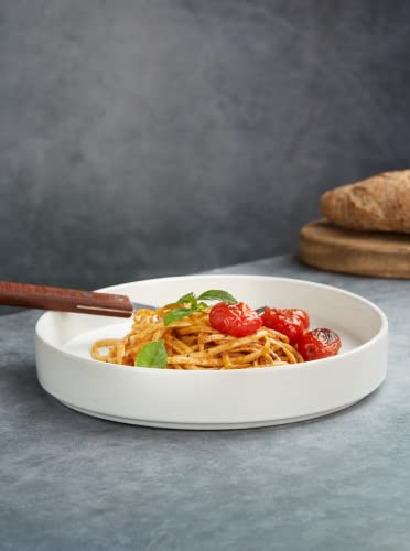famiware Nebula Pasta Bowls for 4, 8.75" Salad Bowl Sets, Large Wide Bowls for Serving Dinner, White