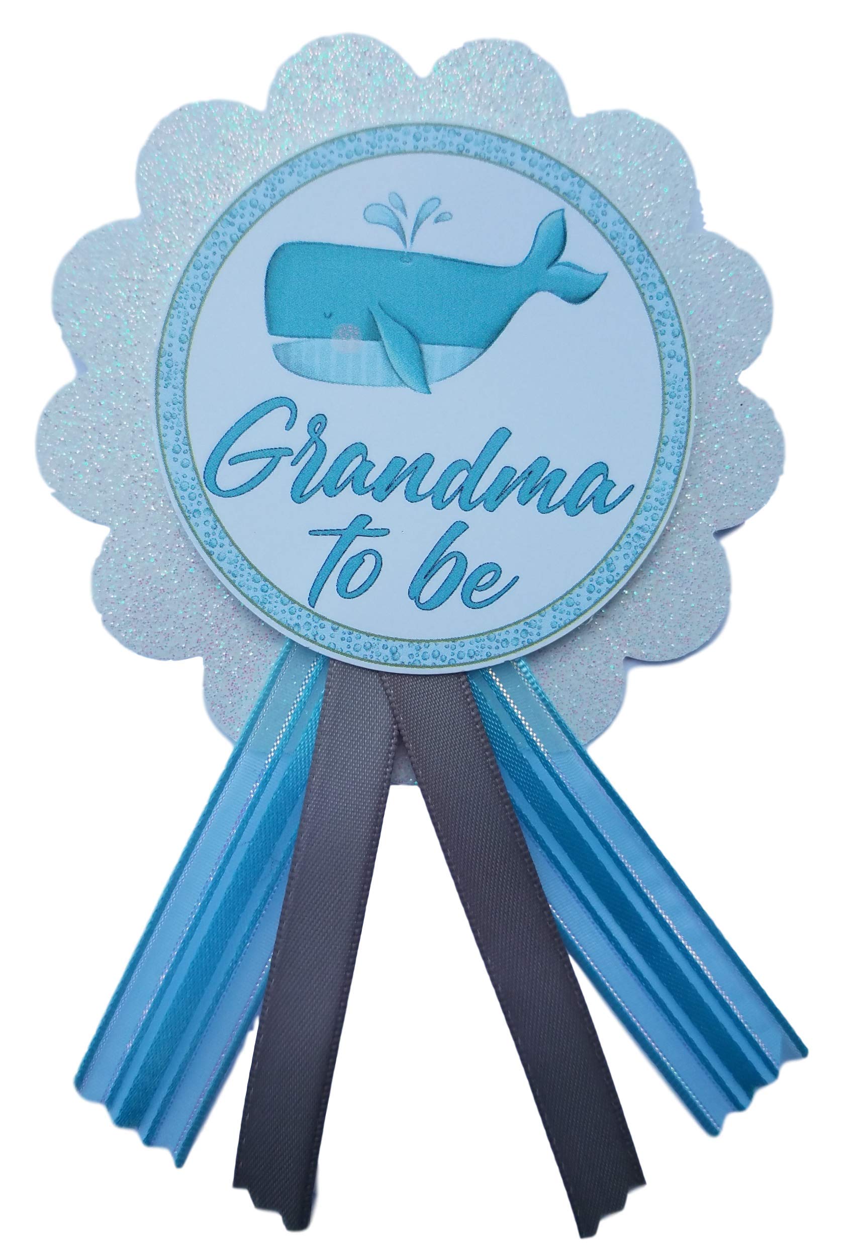Grandma to Be Pin Whale Baby Shower Under the Sea It's a Boy for Nona to wear, Blue & White Sprinkle