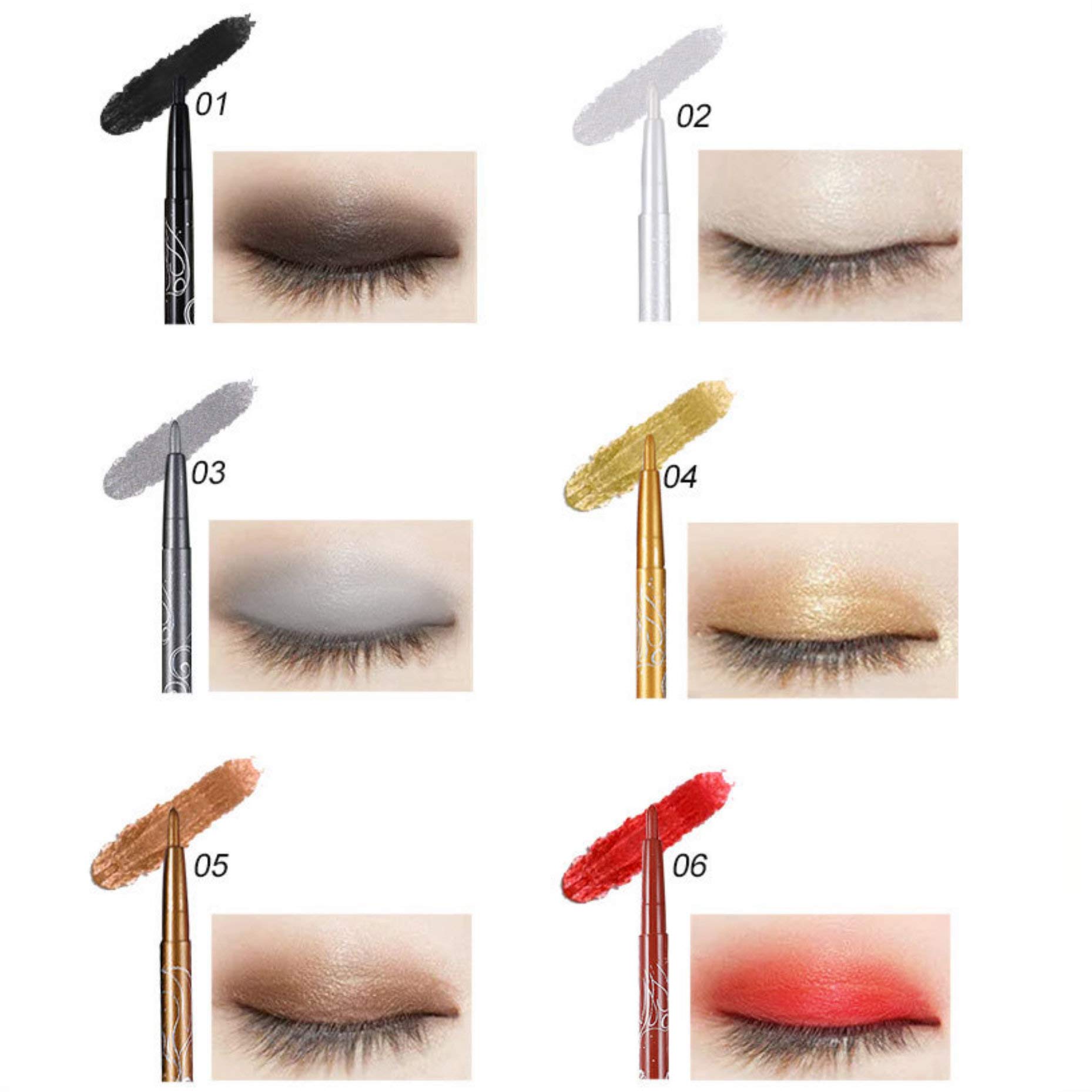 KAIQIKAIXI Waterproof Eyeliner, 12 Color Eyeliner, Eye Shadow Pencil, Eyebrow Pencil, Lip Liner, Multifunctional Color Painting Cosmetic Tool. (12Pcs)