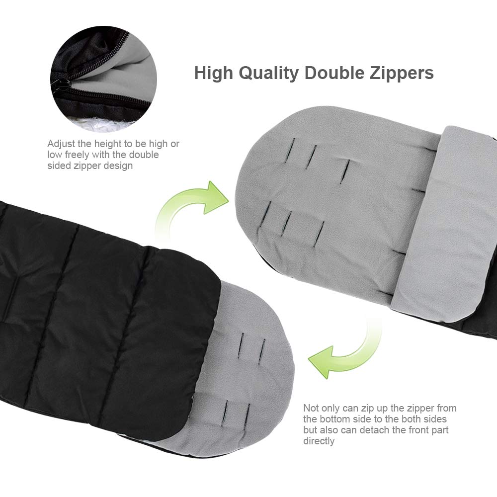 Kidsidol Baby Sleeping Bag Universal Bunting Bag Stroller Footmuff Cover 3-in-1 Baby Stroller Blanket Waterproof Windproof Stroller Annex Mat Keep Warm and Detachable (Grey)
