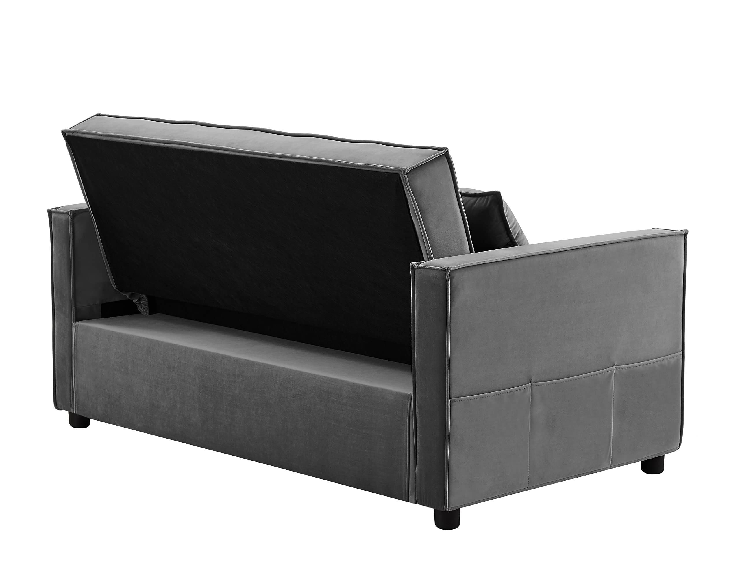 Aoowow 58 Inch Convertible Sleeper Sofa, Velvet Loveseat Sleeper Pull Out Sofa Bed Convertible Loveseat with Adjustable Backrest, 2 Pillows and Side Pockets for Living Room Small Spaces (Black)