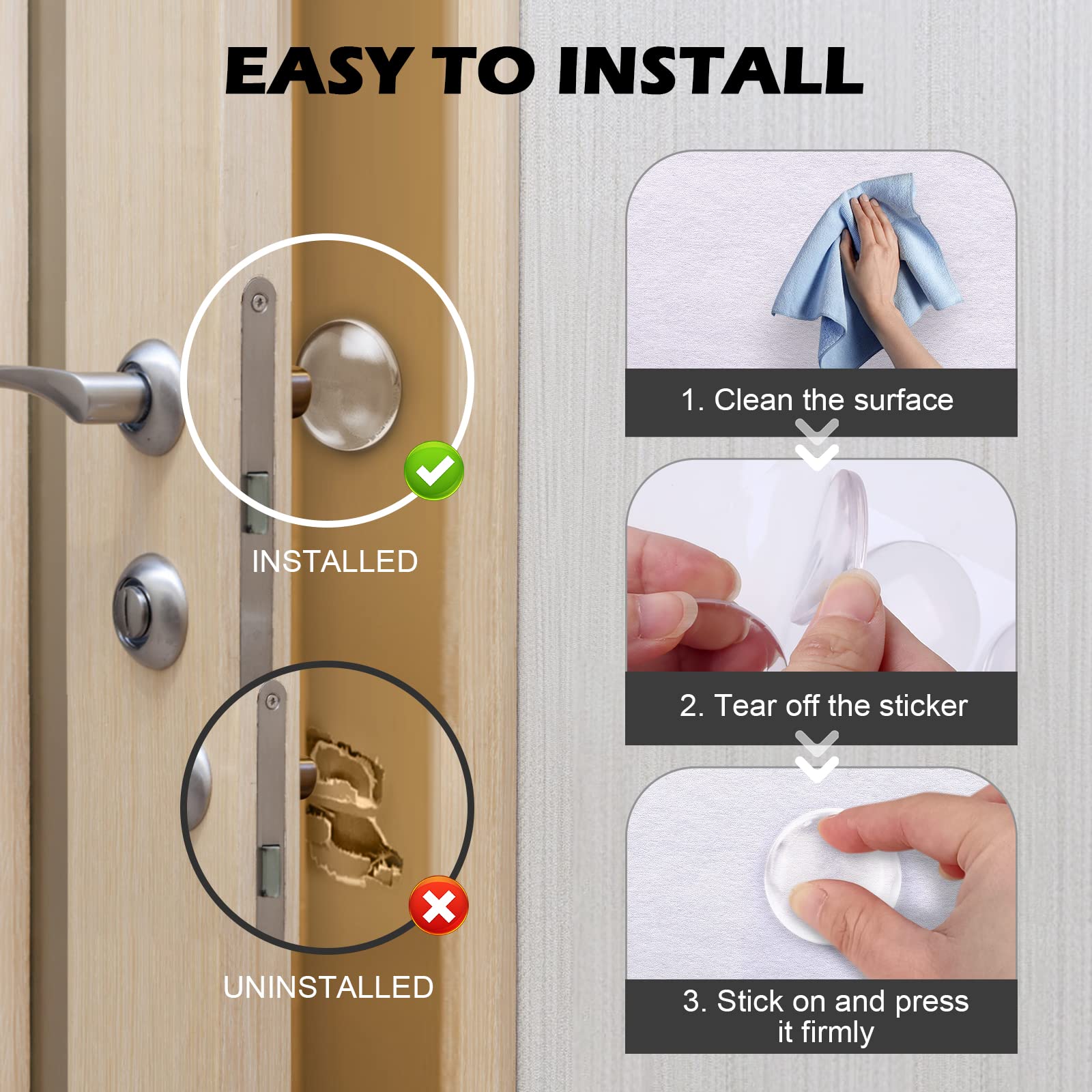 8 PCS Door Stoppers Wall Protector (1.57”), Round Door knob Wall Shield, Clear Rubber Door Bumpers for Wall, Self Adhesive Door Handle Stopper, Reusable & Washable