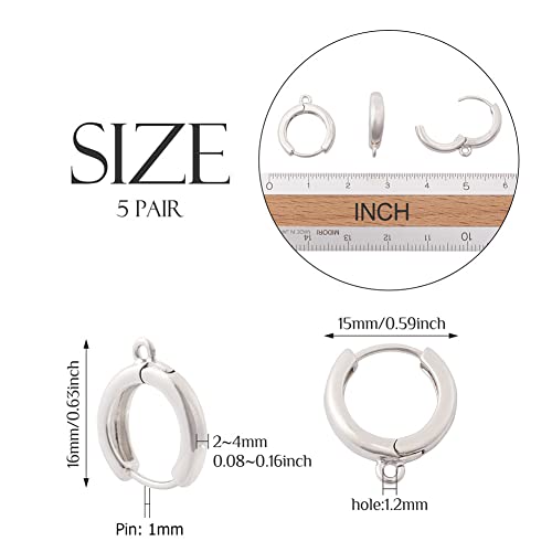 Fashewelry 10Pcs Leverback Ear Wires with Hang Loop Chunky Polished Circle Huggie Hoop Earrings Platinum Plated Piercing Ring Clip Stud Earring Hook for Dangle Earring Making 16x15mm
