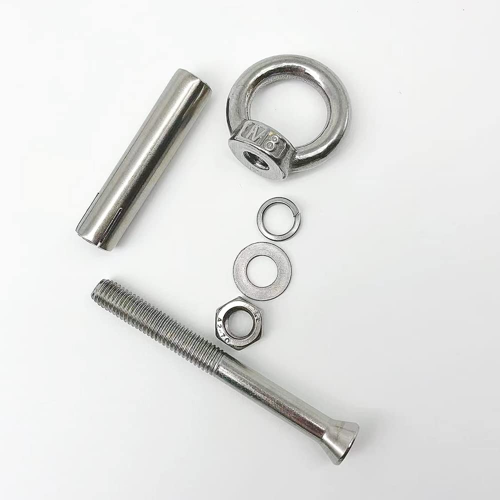 6Pack 304 Stainless Steel Expansion Bolt M8x100mm with Eyebolt Fastener Wall Concrete Brick Expansion Screw Closed Hook Anchor Bolt