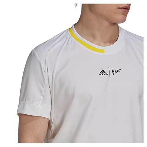 adidas Men's London Stretch Woven Tee, White/Impact Yellow, Medium