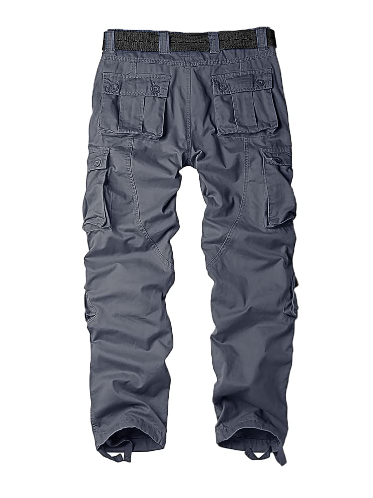 AKARMY Men's Casual Cargo Pants Military Army Camo Pants Combat Work Pants with 8 Pockets(No Belt) Gray 38