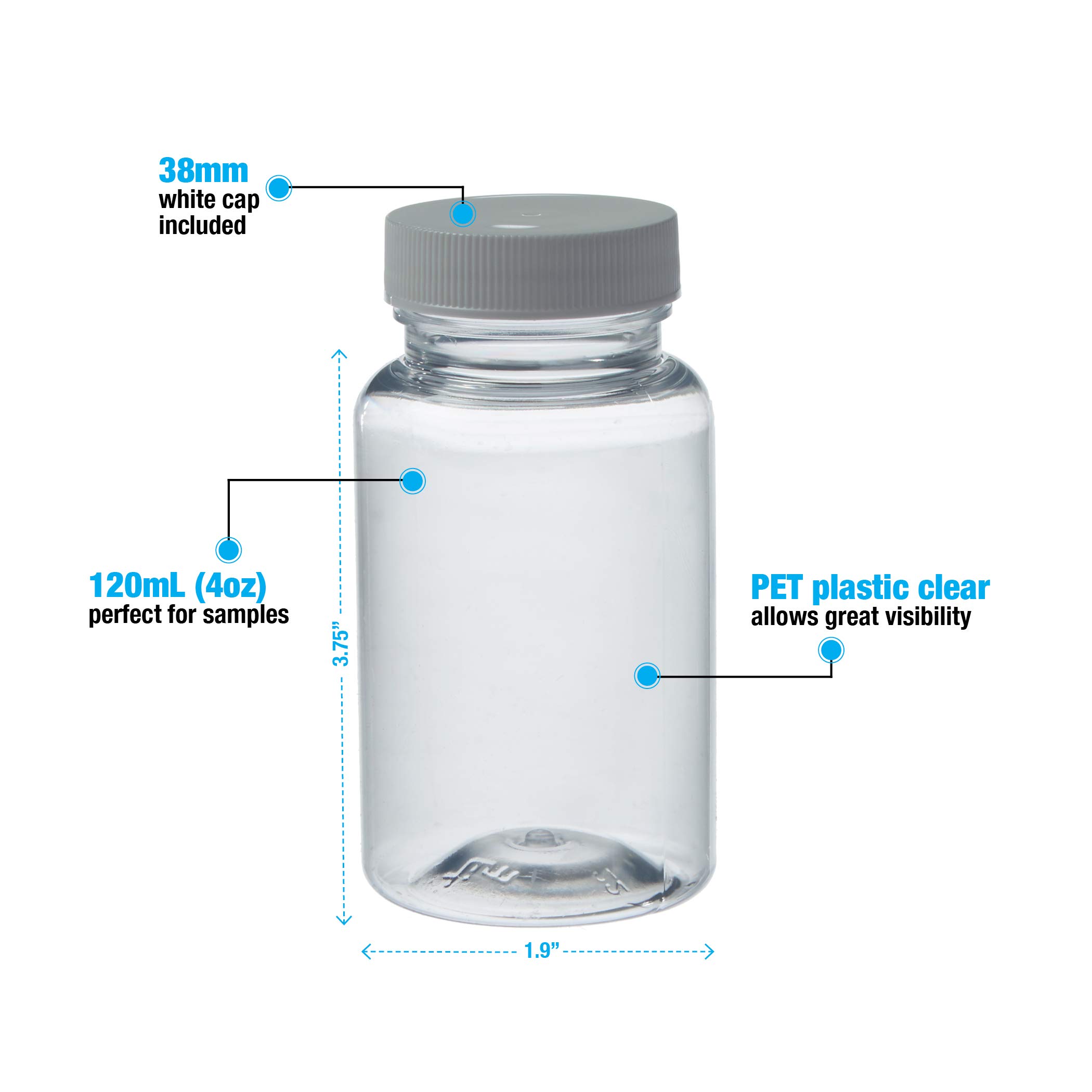 Hudson Exchange 120mL (4OZ) Packer Bottle with Cap, PET, Clear, 6 Pack