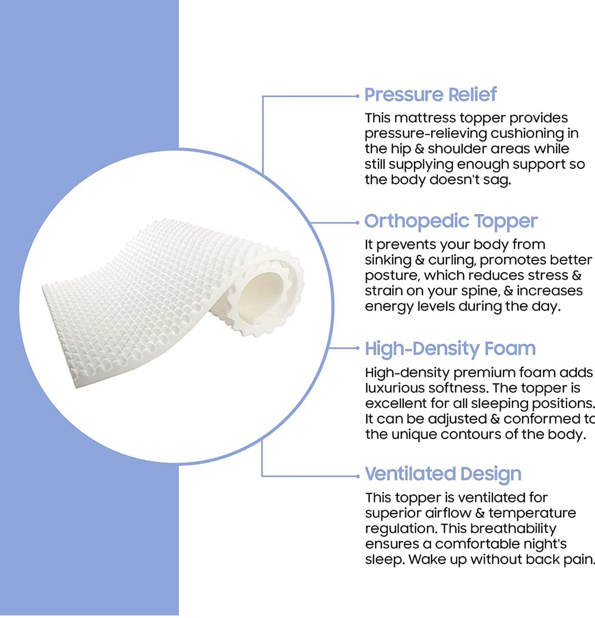 Breathable 1-inch Convoluted Egg Shell Foam Mattress Topper | Toppers for Mattresses Adds Ultimate Comfort, Reduces Back Pain, Perfect Body Support, Maintain Proper Posture (Full)