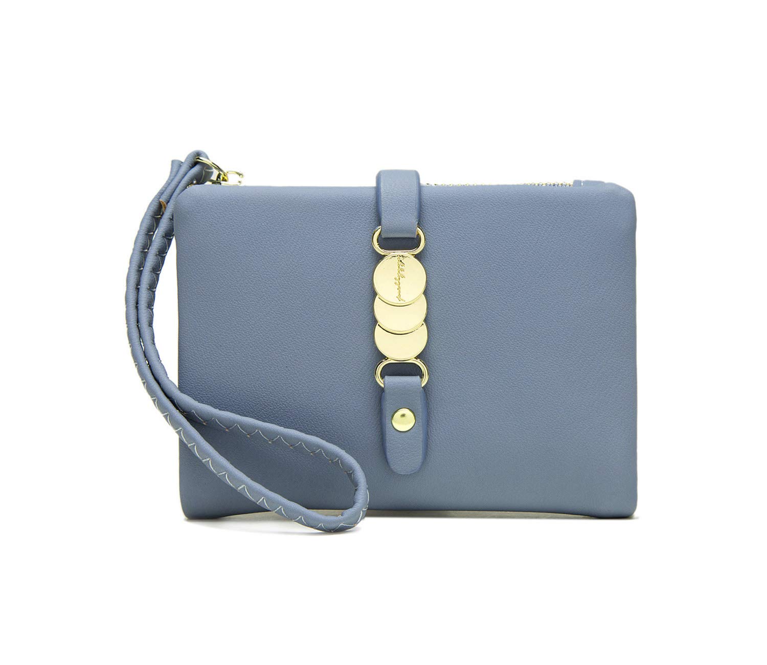 AOXONEL Womens Wallets Small Rfid Bifold Wristlet,Ladies Wallets for Card Coin,Change Purse with Wrist Strap (Blue)