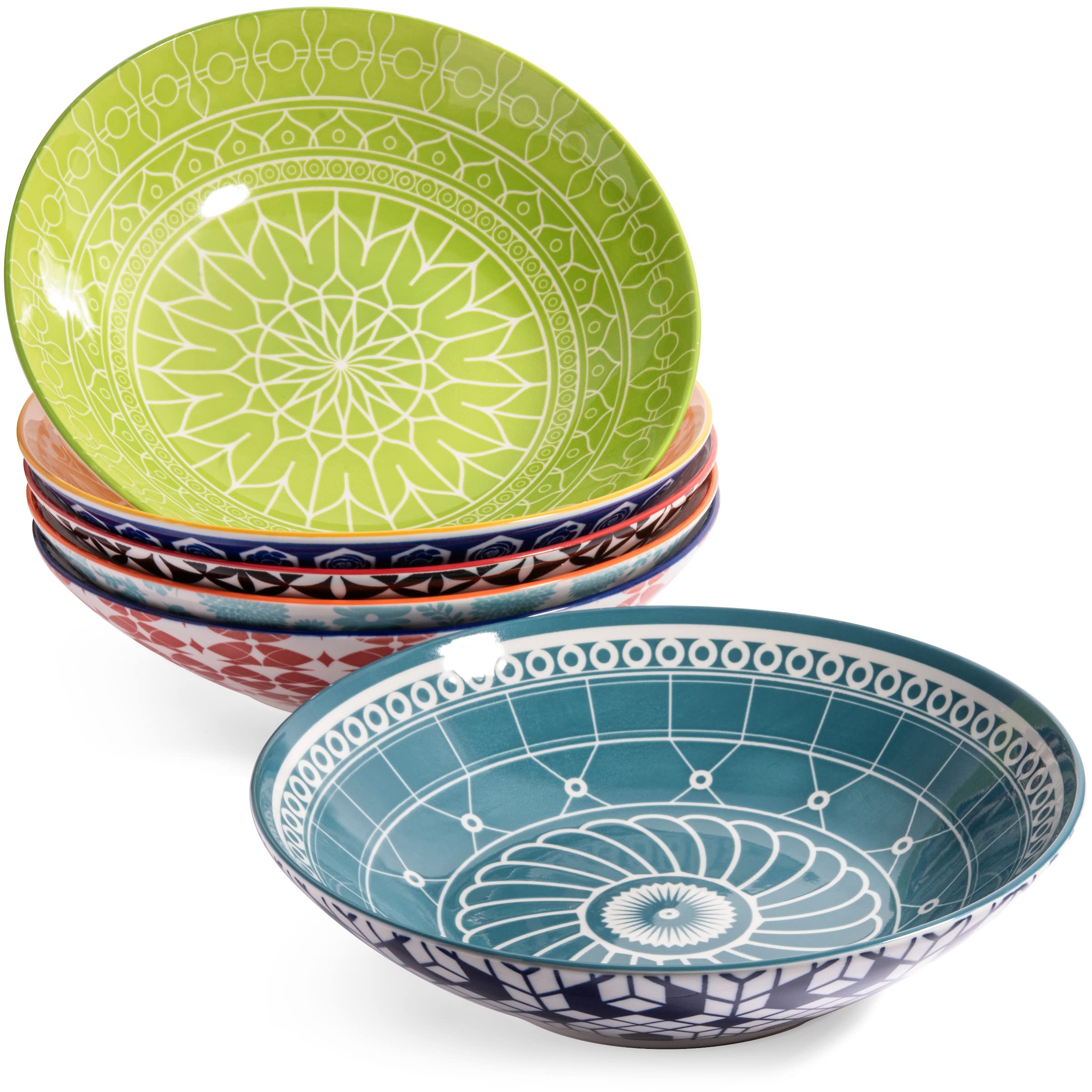 Annovero Bundle - Dessert Plates, Pasta Bowls. Cute and Colorful Stoneware Dishes for Kitchen, Microwave and Oven Safe. Bundle