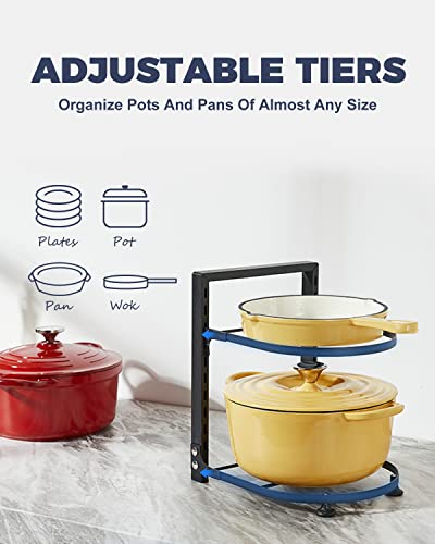 BRONYPRO Adjustable Pot and Pan Organizer for Small Cabinet , Rustproof Storage Organizer Rack for Cast-iron Pots Pans with 2 Slots, for Skillets, Frying Pan, Pot Lids, Kitchen Must Have (Black,2 Pieces)