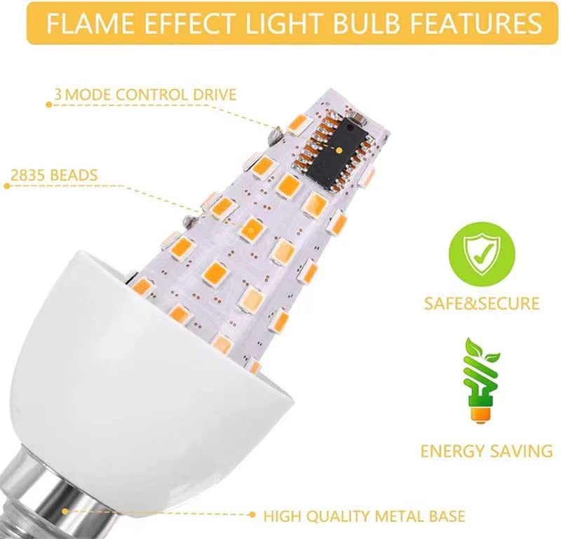 Baeyateda LED Flame Effect Light Bulb E26 Flickering Candle Light Bulbs Atmosphere Lamp for Home Gardens Wedding Party Halloween Christmas 2pcs