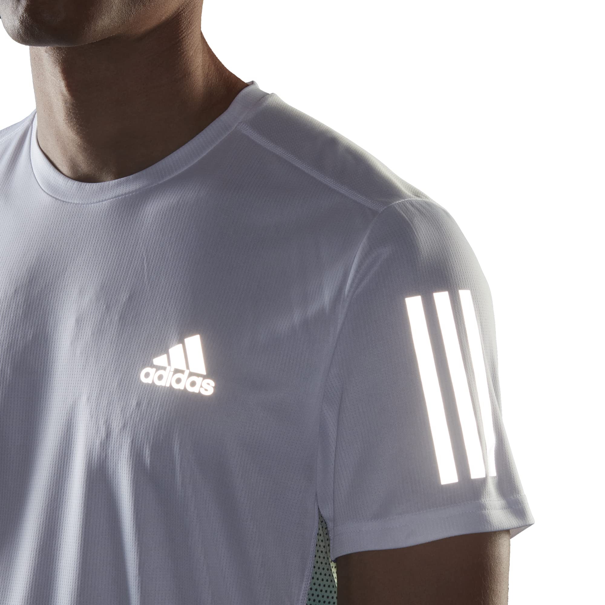 adidas Men's Own The Run Tee, White/Black/Purple Rush/Semi Mint Rush, Small