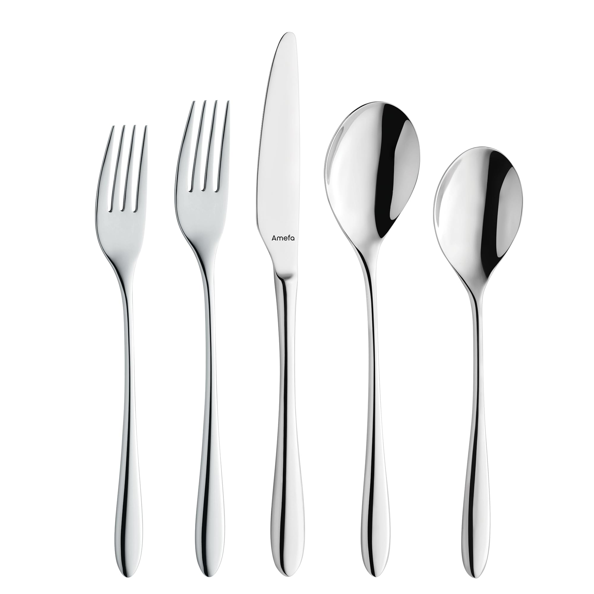 Amefa Cuba 20-piece Premium 18/10 Stainless Steel Flatware Set, High Gloss Mirror Finish, Silverware Set Service for 4, Dishwasher Safe, Rust resistant Cutlery.