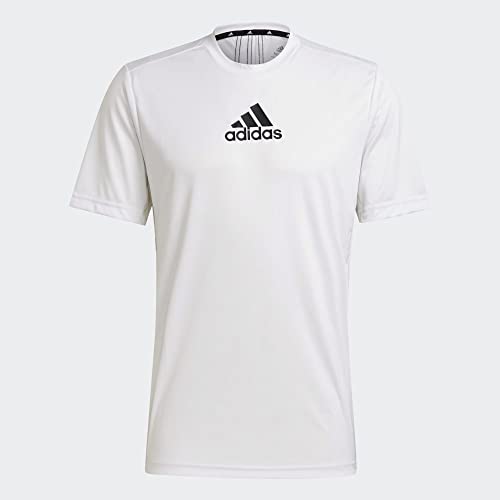 adidas Men's Primeblue Designed 2 Move 3-Stripes Tee, White/Black, Large