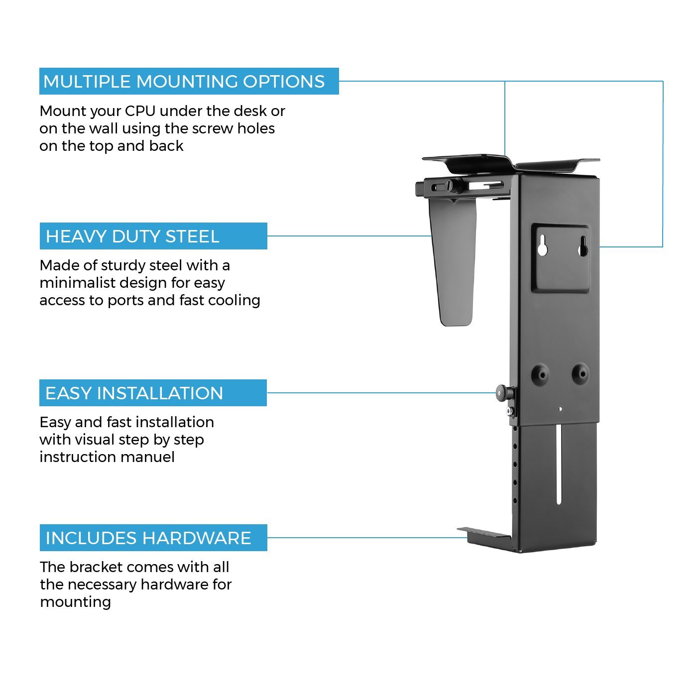 HumanCentric Adjustable Under Desk PC Mount and CPU Holder Wall Mount, PC Mount Under Desk Computer Mount That Fits Most PC or Computer Cases, PC Holder Under Desk Tower Mount, PC Under Desk Mount