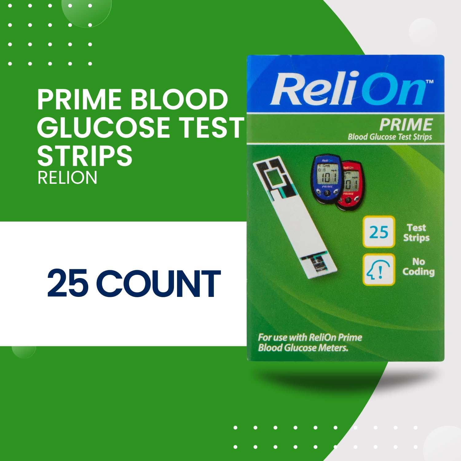 ReliOn Prime Blood Glucose Test Strips Diabetes, 25 Count