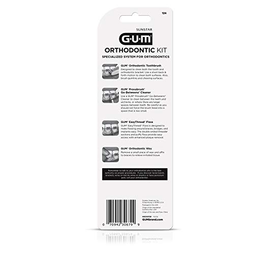 GUM Orthodontic Kit β Orthodontic Toothbrush, 3 Proxabrush Sizes and Shred-Resistant EasyThread Floss, and Mint Ortho Wax