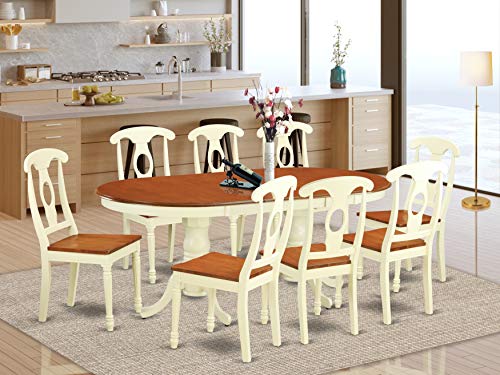 East West Furniture PLKE9-WHI-W Dining Table Set, 9 Pieces