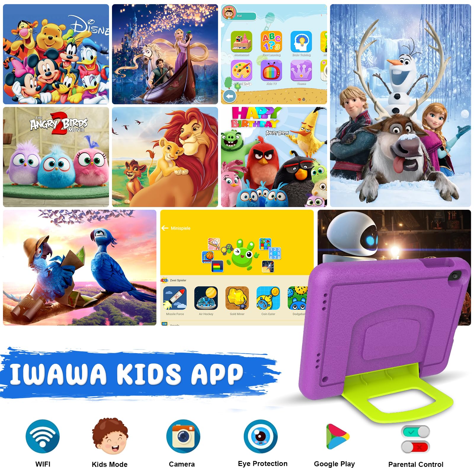AOYODKG Tablet 9 inch, Android 12 Tablet, 14GB RAM 128GB ROM, 2.4G/5G WiFi Tablet with Shockproof Case, Parental Control, Bluetooth, Educational, Dual Camera, Games, Purple