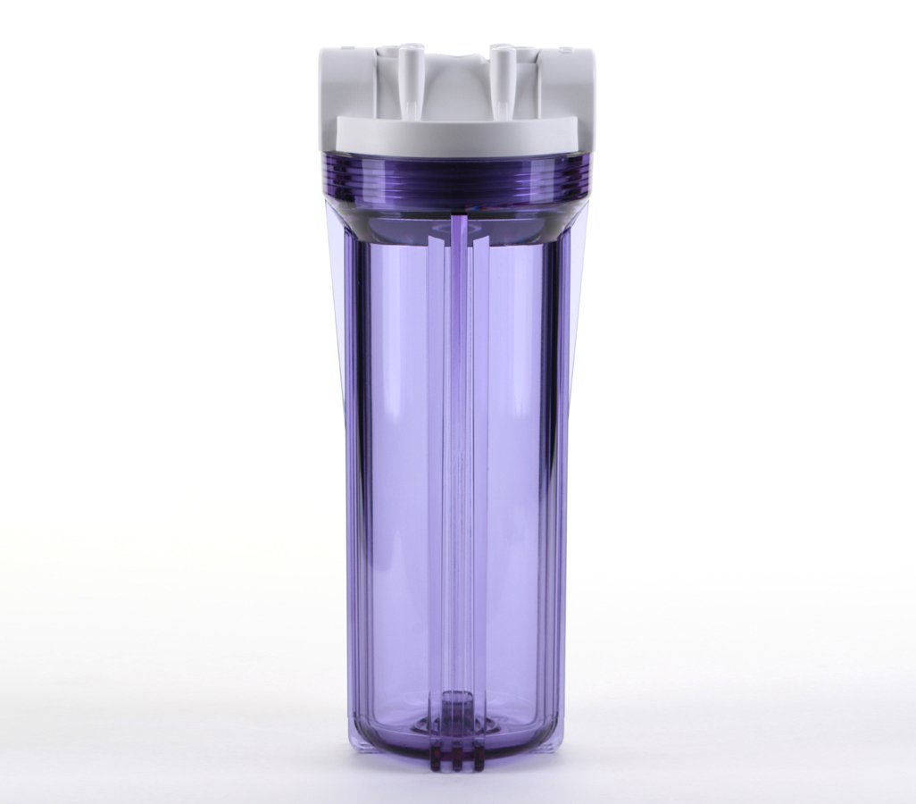 Hydronix HF3-10CLWH14, 10" Clear Housing with White Rib Cap For RO & Filtration Systems, 1/4" Ports