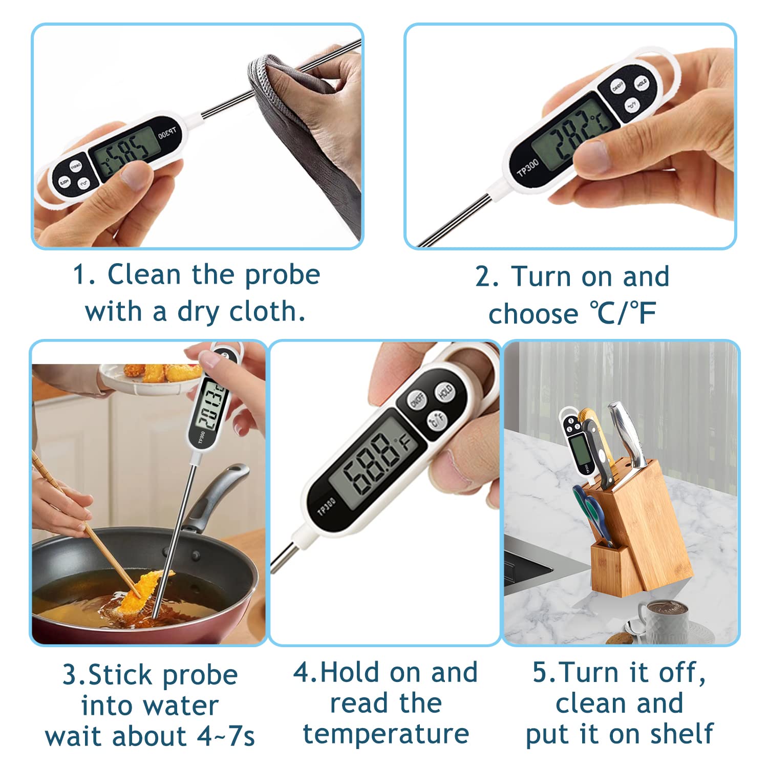AKEISHE Digital Instant Read Water Thermometer for Liquid, Food, Cooking, Meat, Candy, Tea, and Milk, Oil, Kitchen Gadgets, Candle,Digital Food Probe for Kitchen,Outdoor BBQ and Grilling