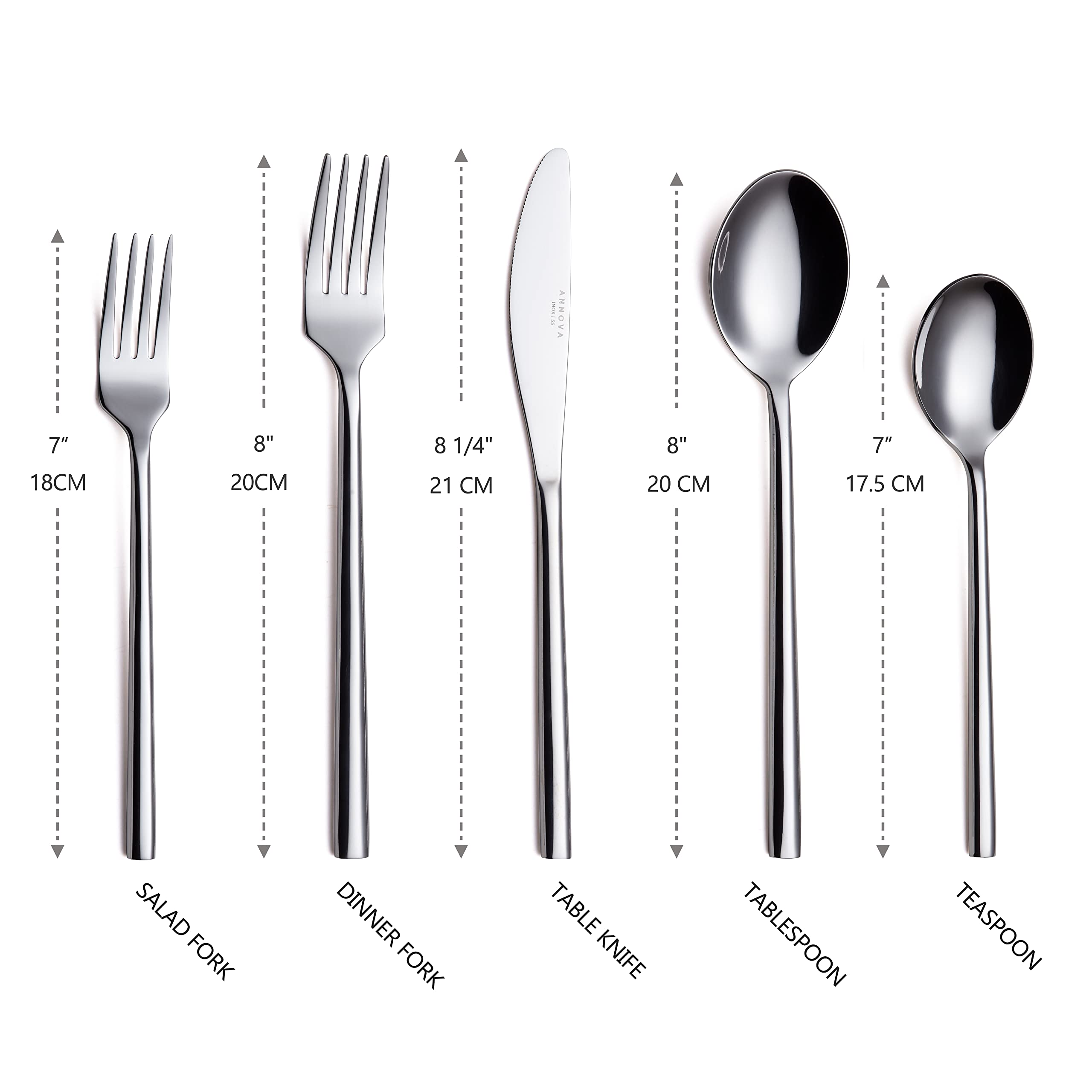 Annova Silverware 20 Set PCS Set Forged Premium Stainless Steel/Flatware - 4 x Dinner Forks, 4 x Salad Forks, 4 x Dinner Knives, 4 x Dinner Spoons, 4 x Dessert Spoons - Service for 4