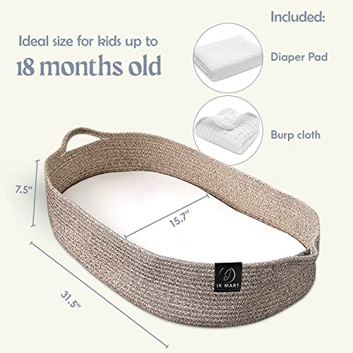 IK MART β Baby Changing Basket β 100% Cotton Rope Diaper Basket - Changing Pad, Portable and Waterproof - with Extra Pad and Burp Cloth - Lighter in Weight - Boho Nursery Decor