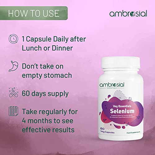 Ambrosial Selenium 200mcg | High Strength Antioxidant Supplement to Support Immune System, Heart Health & Thyroid Support (Pack of 1-60 Capsules)