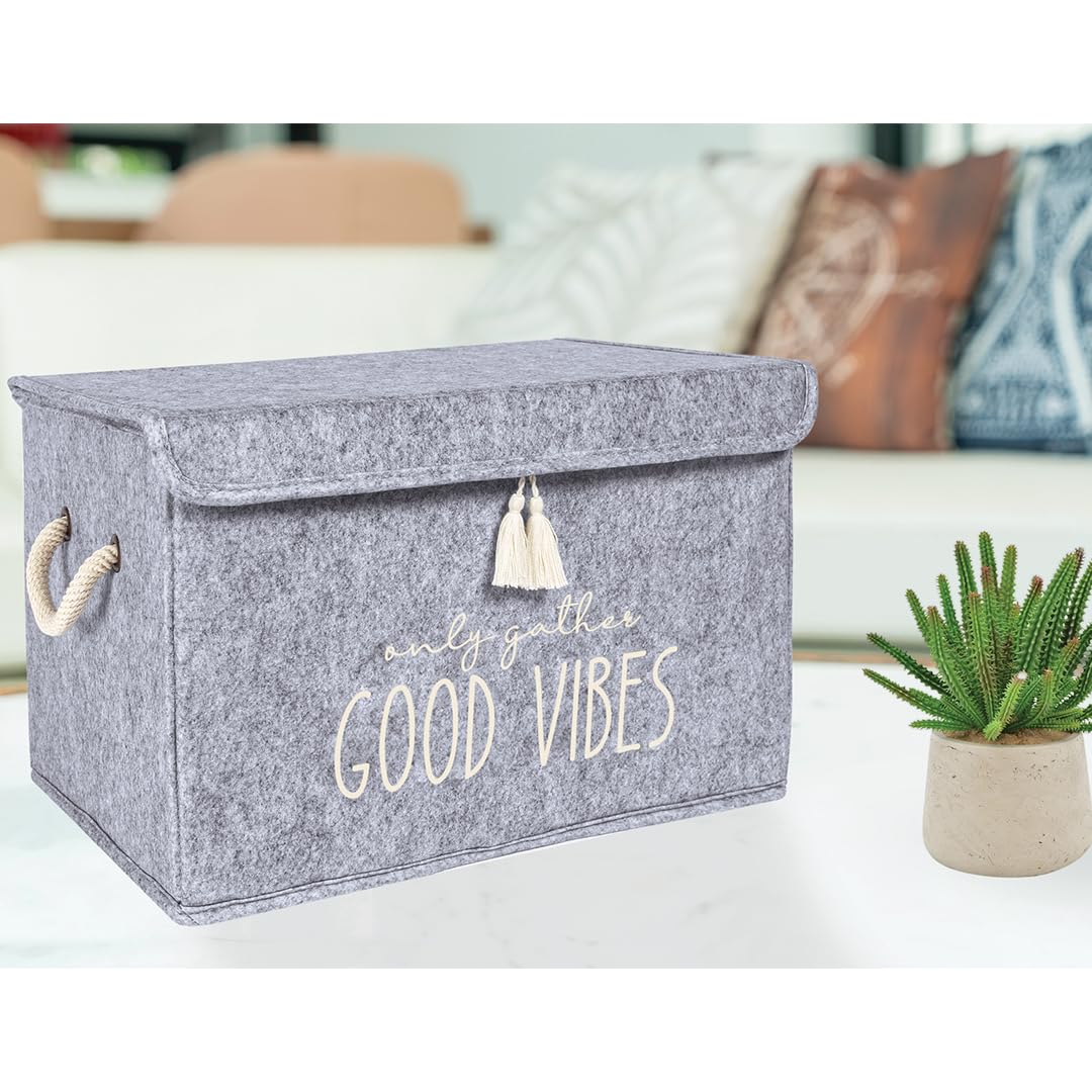 Pazar Kapısı Felt Fabric Foldable Storage Bin Cube Organizer Basket with Flip-Top Lid & Handles, Clothes Blanket Box for Home, Office, Closet, Shelves (1 Pack 14 X 9.5 X 9.5, Grey)