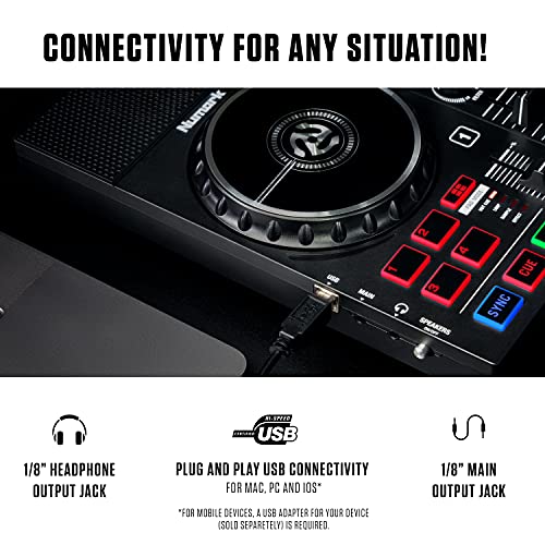 Numark Party Mix Live + HF125 - DJ Controller/Adults & Kids DJ Set with DJ Lights, DJ Speakers, DJ Mixer and Portable DJ Headphones
