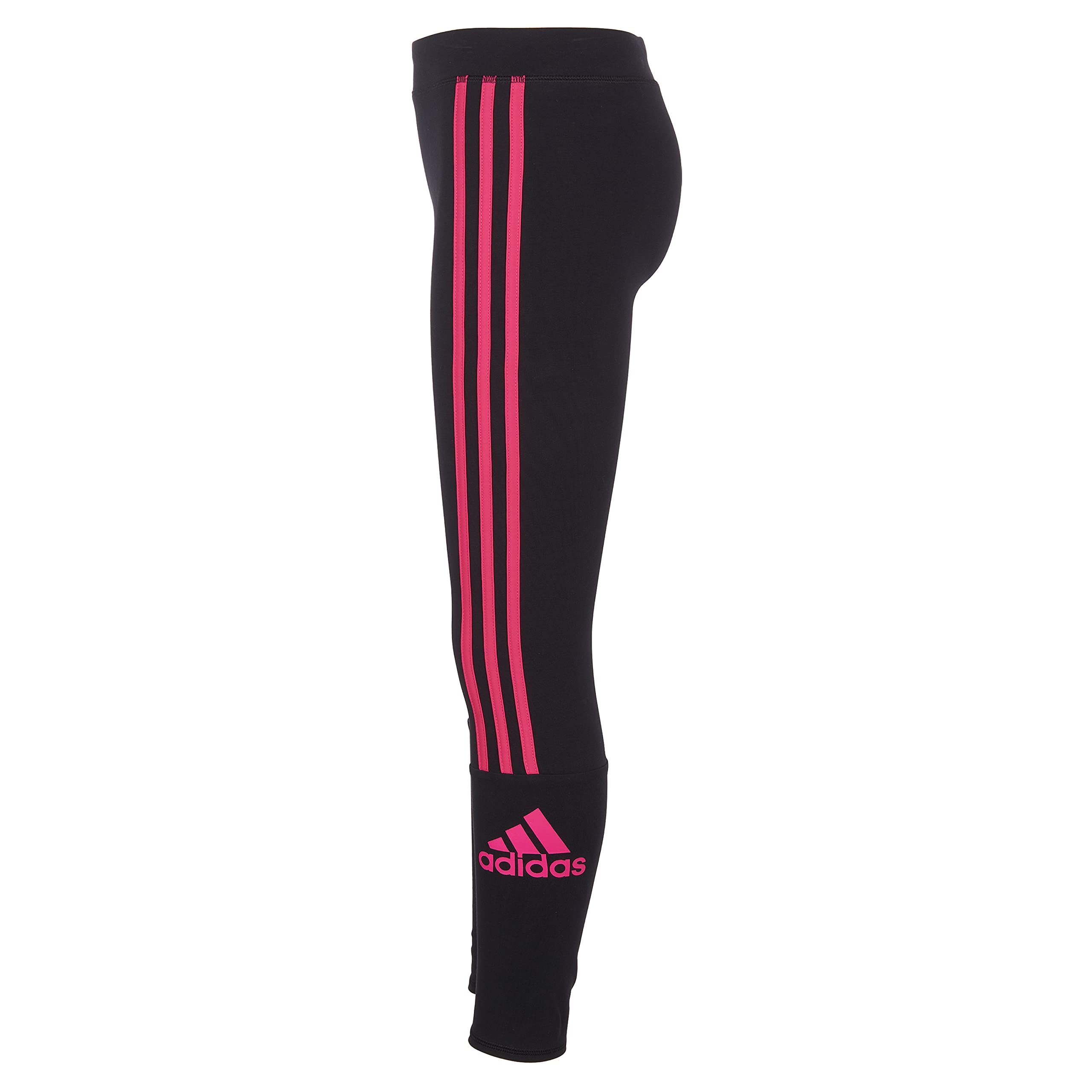 adidas girls 3-stripes Logo Tights Leggings, Black With Pink, Large US